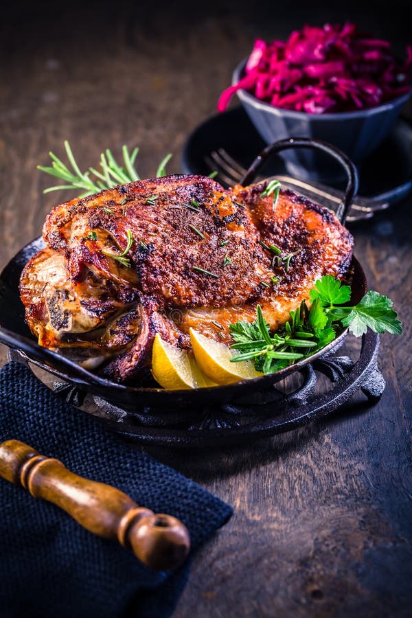 Roasted Turkey Knuckle with Pickled Red Cabbage Salad Stock Image ...