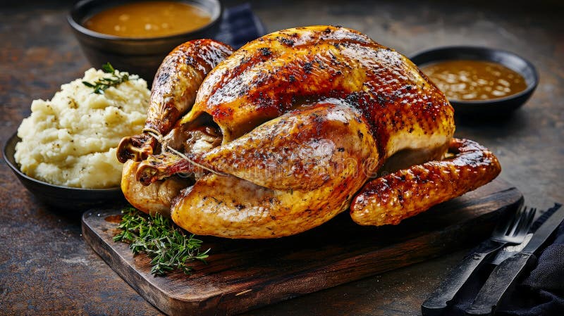 Roasted Turkey with Mashed Potatoes and Gravy Stock Photo - Image of ...