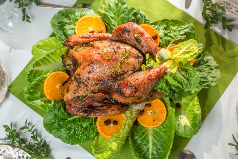 Roasted Turkey with Orange Fruits for Thanksgiving Stock Image - Image ...