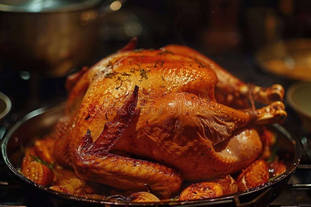 Roasted Turkey in Pan stock image. Image of main, thanksgiving - 377482257