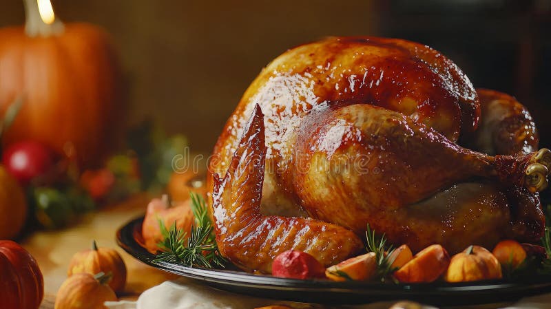 Roasted Turkey on Platter with Autumnal Decorations Stock Image - Image ...