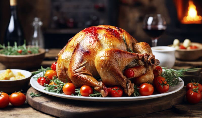 Roasted Turkey Served with a Red Wine Menu for Celebration Stock ...