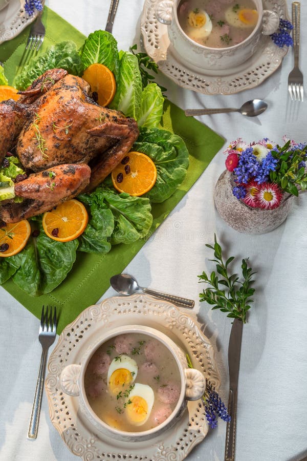 Roasted Turkey Served with Sour Soup on Spring Dinner Stock Photo ...