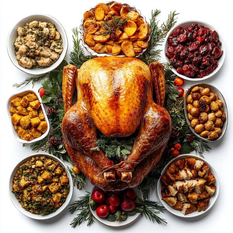Roasted Turkey Surrounded by Festive Side Dishes Stock Illustration ...