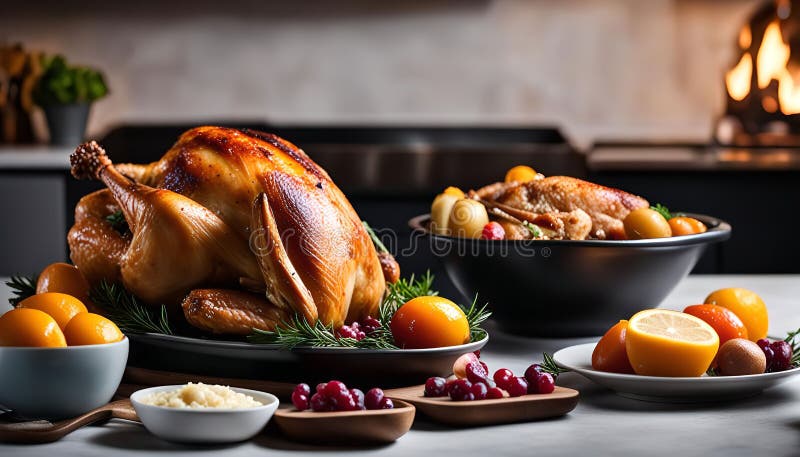 Roasted Turkey Thanksgiving Feast Stock Illustration - Illustration of ...