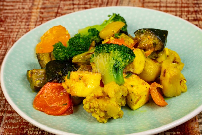 Roasted Vegetables in the Plate Stock Photo - Image of diet, food ...