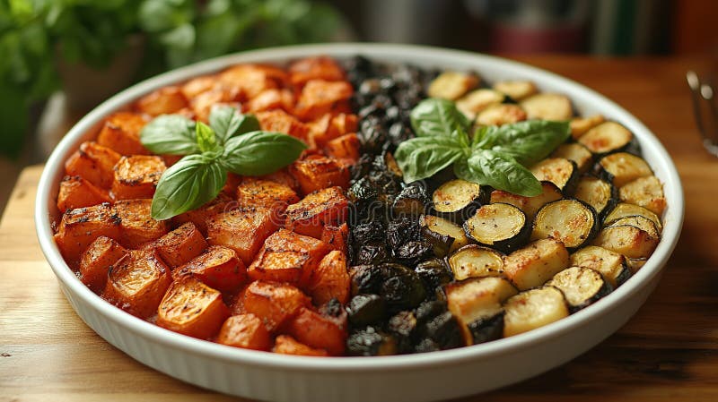 Roasted Vegetables Platter, Kitchen Setting, Autumnal Herbs, Healthy ...