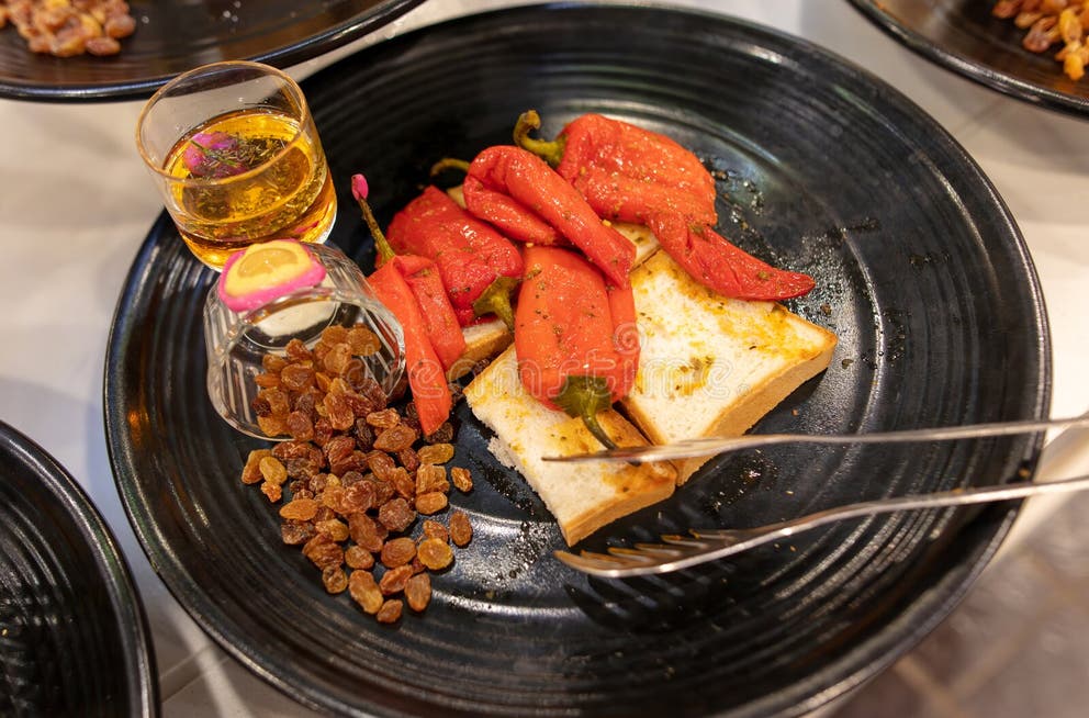 Roasted Vegetables and Raisins in a Plate in a Restaurant Stock Image ...