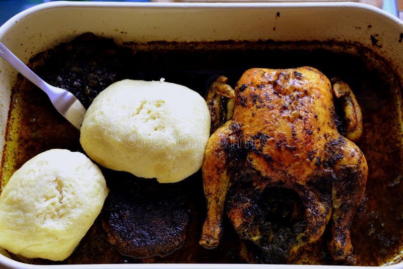 Roasted Whole Chicken in a Pan Stock Photo - Image of chicken, meal ...