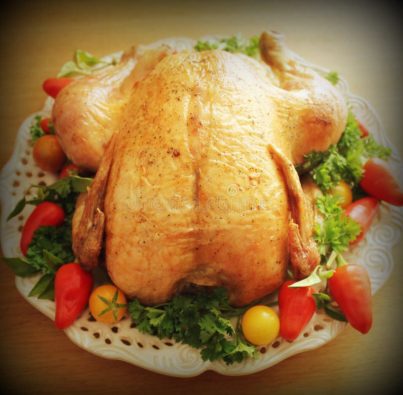 Roasted Whole Chicken on a Plate Stock Photo - Image of fast, meat ...