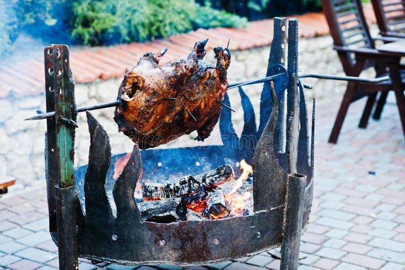 Roasting Barbecue is Prepared of a Ram, Lamb or Sheep Stock Image ...