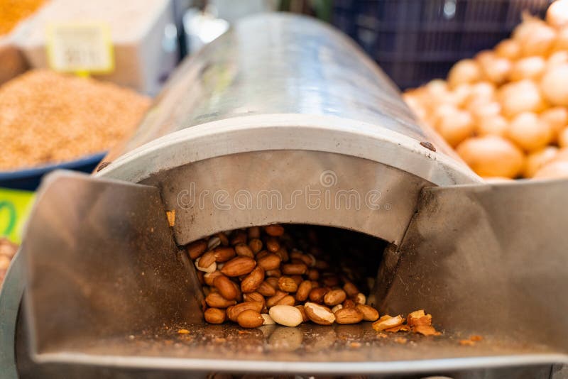 Roasting and Blanching Peanuts. Process of Peeling Peanuts in Machine ...