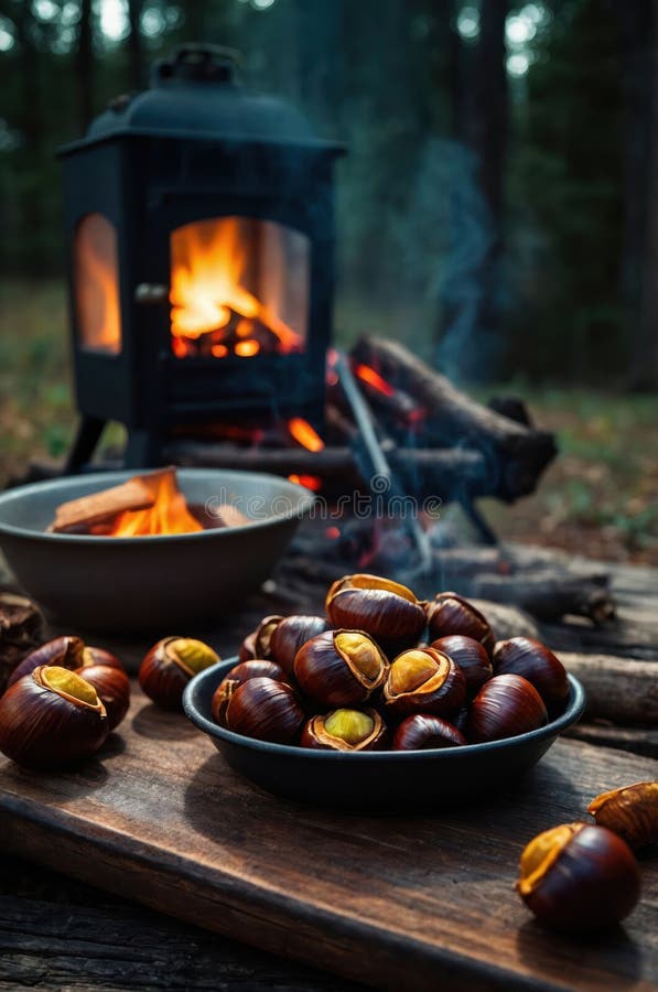 Roasted Chestnuts by the Campfire: a Cozy Autumn Scene Stock ...