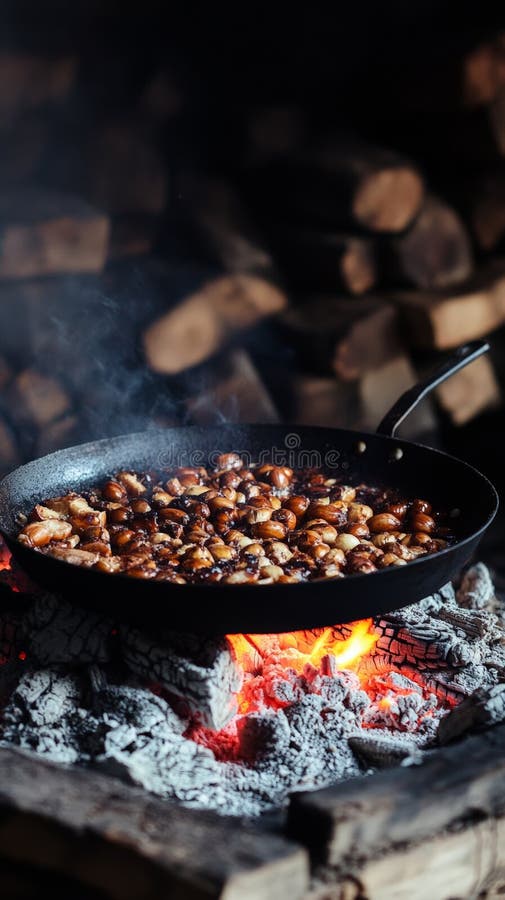 Roasting Chestnuts Over Open Fire in Forest Setting Stock Illustration ...