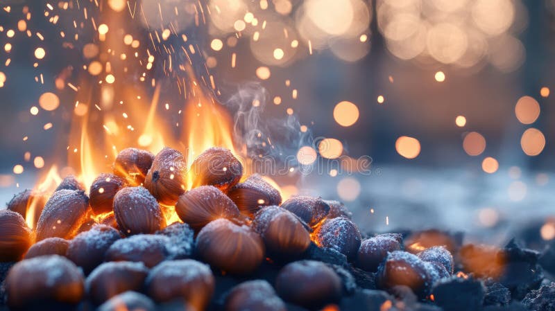 Roasting Chestnuts Over an Outdoor Fire with Glowing Embers, AI ...