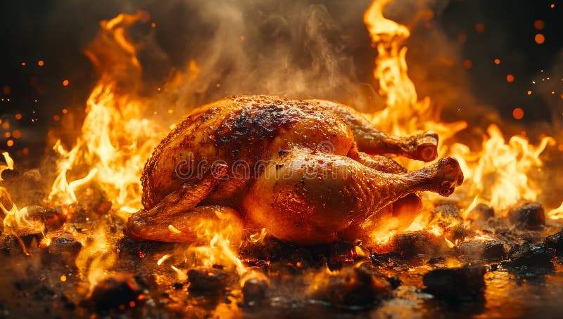 Roasting Chicken Over an Open Flame in a Backyard Stock Image - Image ...