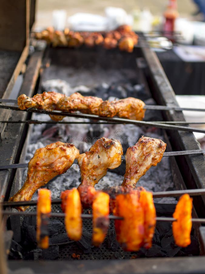 Roasting Chicken on Steak on Fire Stock Photo - Image of crust, roast ...