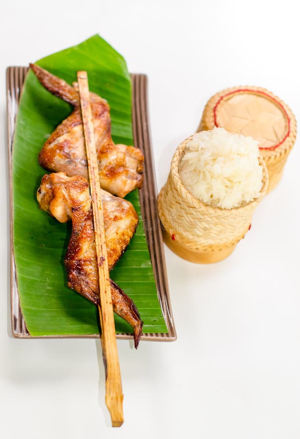 Roasting Chicken with Sticky Rice Stock Image - Image of isolated ...