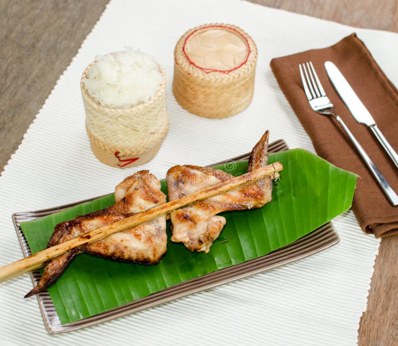 Roasting Chicken with Sticky Rice Stock Image - Image of food, thailand ...