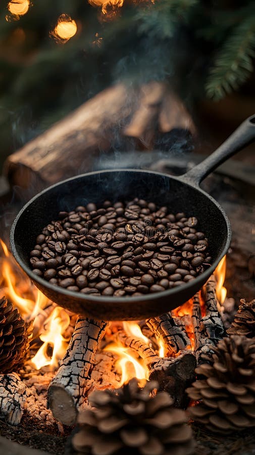Roasting Coffee Beans Over an Open Fire while Camping in the Wilderness ...