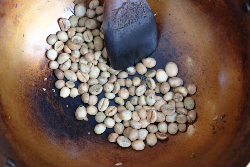 Roasting coffee in pan stock photo. Image of grains, black - 63740342