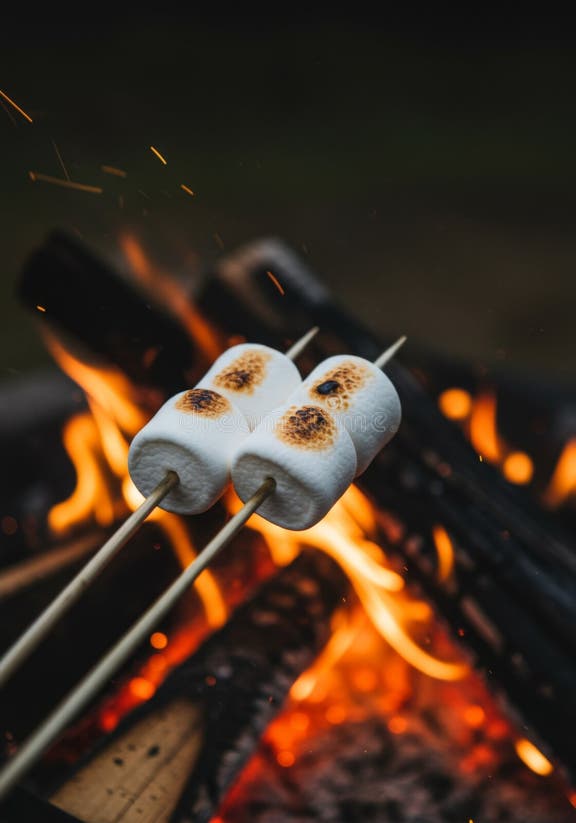 Roasting Marshmallows Over Campfire Flames Stock Illustration - Illustration of white, melt ...