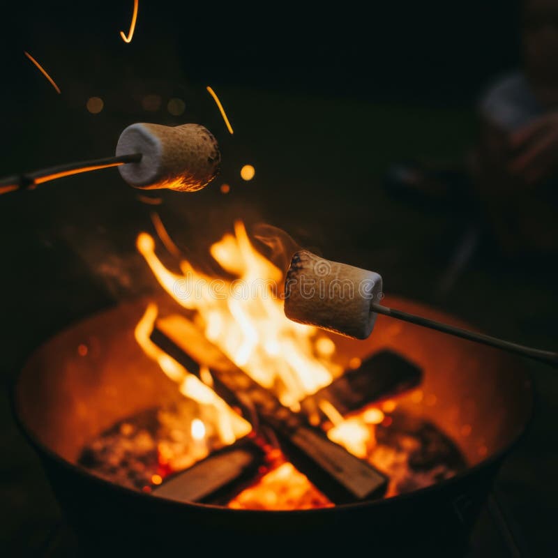 Roasting Marshmallows Over a Campfire at Night Stock Illustration - Illustration of warmth ...