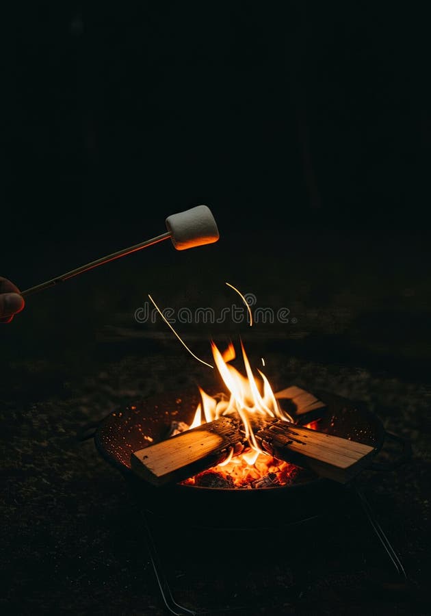 Roasting Marshmallows Over Campfire at Night Stock Illustration - Illustration of adventure ...
