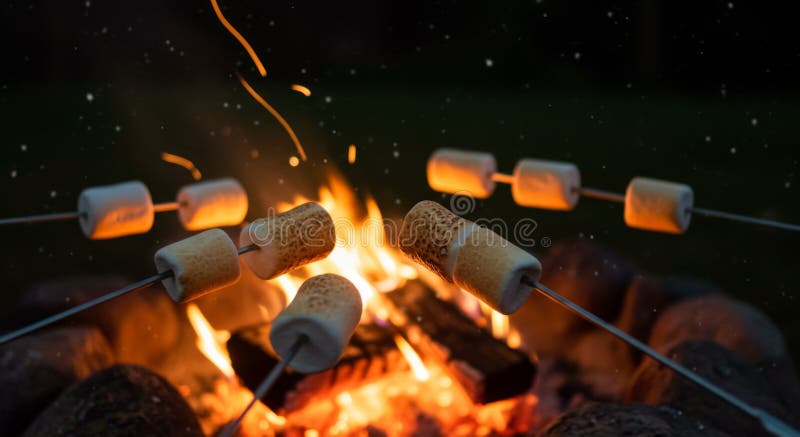 Roasting Marshmallows Over a Campfire at Night Stock Illustration - Illustration of evening ...