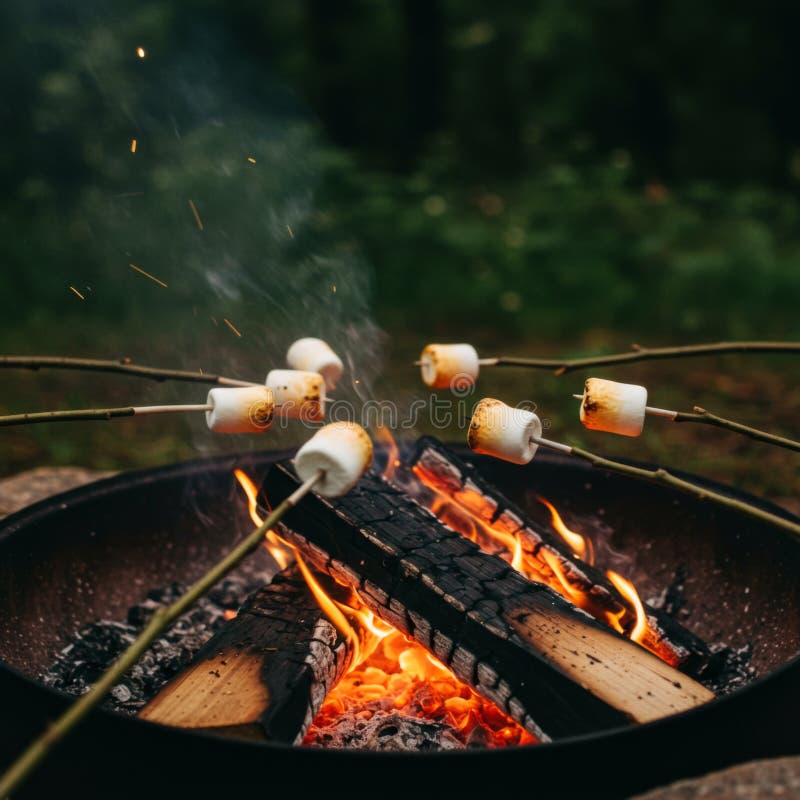 Roasting Marshmallows Over a Campfire at Night Stock Illustration - Illustration of roasting ...