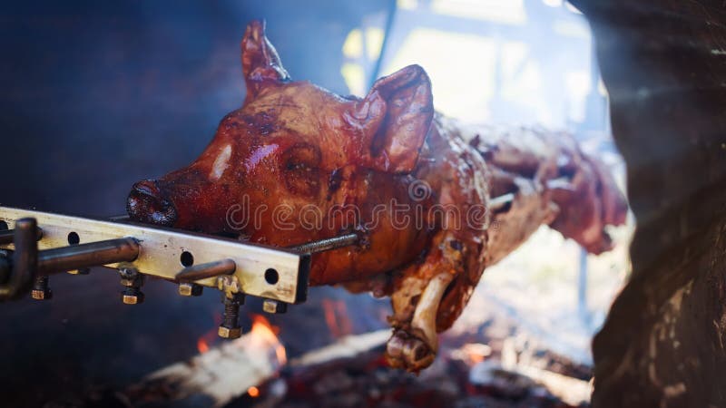 Roasting the pig stock image. Image of cooked, heat, animal - 59533873