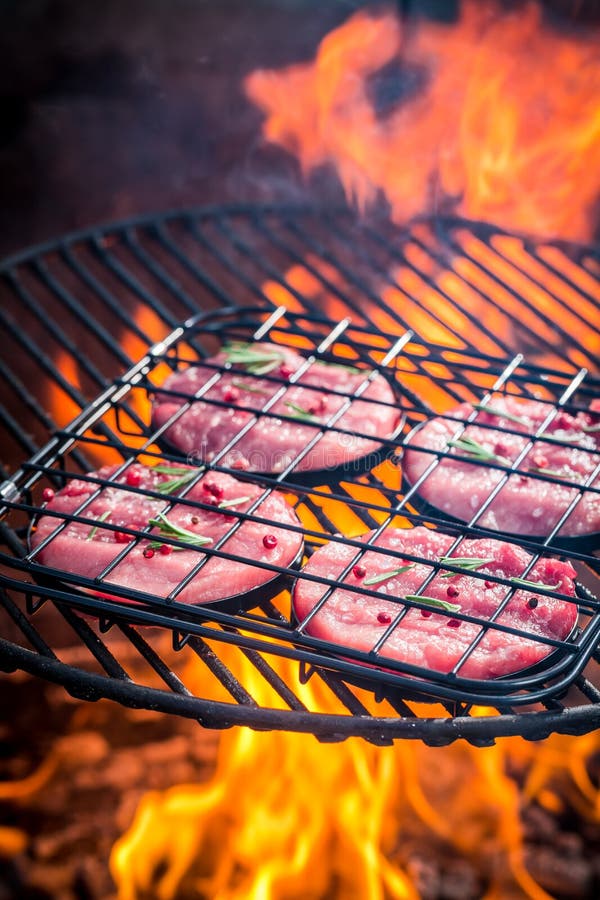 Roasting Red Beef with Rosemary and Pepper on Grill Stock Image - Image ...