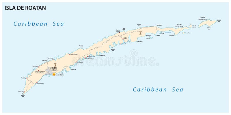 Roatan Island Road Vector Map, Honduras Stock Vector - Illustration of ...