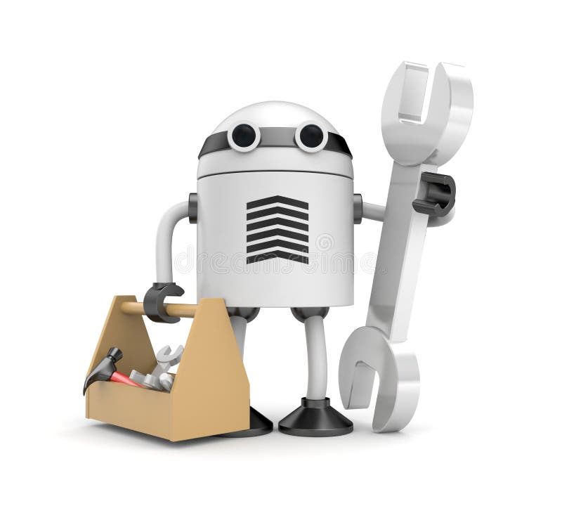 Robô com caixa de cartão ilustração stock. Ilustração de screwdriver ...