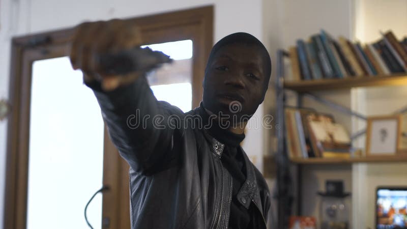 The Robber Aiming with the Gun Stock Video - Video of dangerous, armed ...