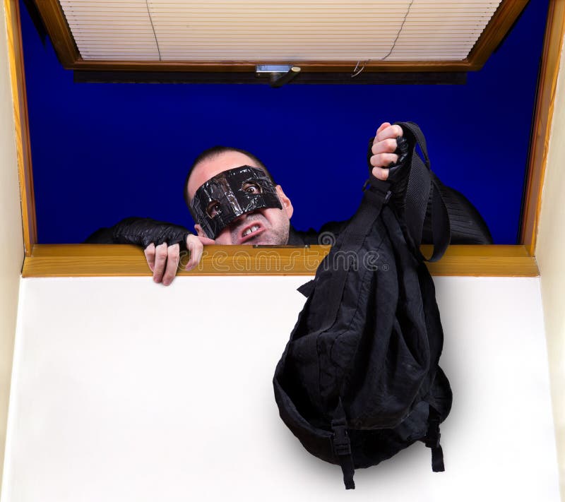 Robber with Bag Enters the House Stock Image - Image of housebreaker ...
