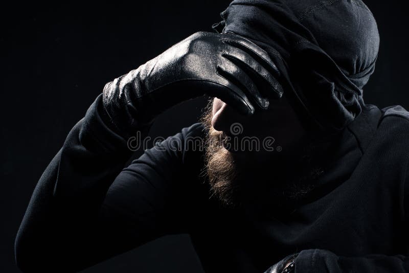 Robber in Balaclava Leaning His Head Stock Image - Image of robber ...