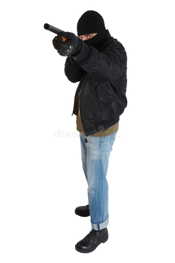 Robber in Black Mask with Shotgun Stock Image - Image of mercenary ...