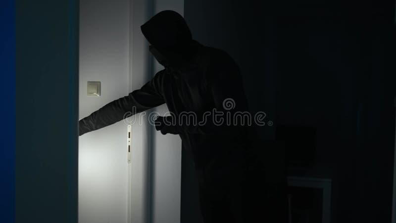 Robber with Flashlight Torch Stock Footage - Video of danger, burglary ...