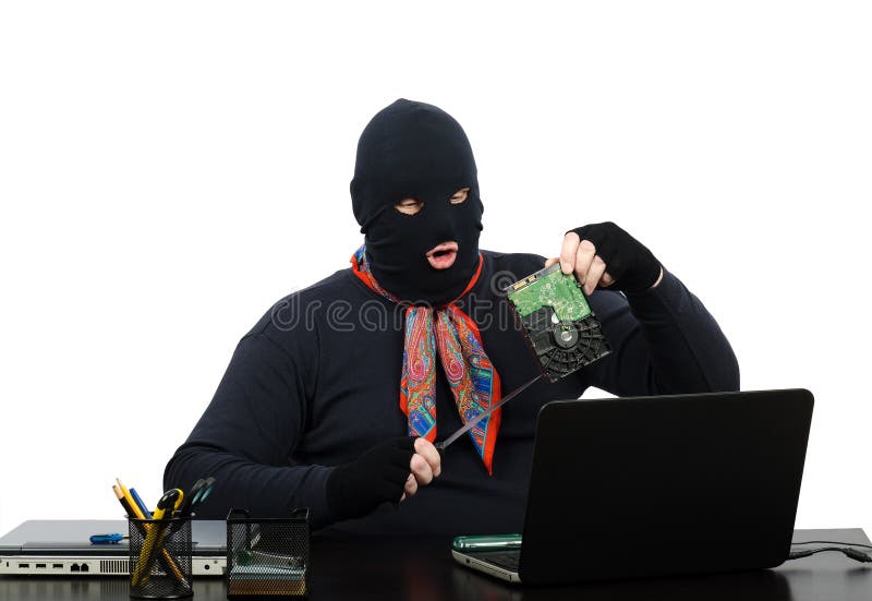 Robber Holding in One Hand a Hard Drive Stock Image - Image of scarf ...