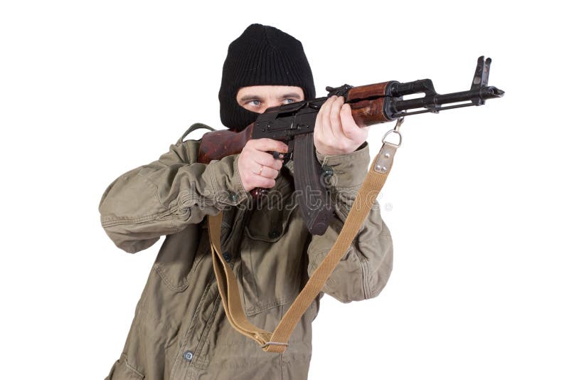 Robber with Kalashnikov Isolated Stock Photo - Image of outlaw, killer ...