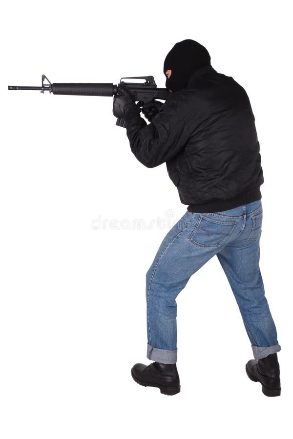 Robber with M16 rifle stock photo. Image of corruption - 58029790
