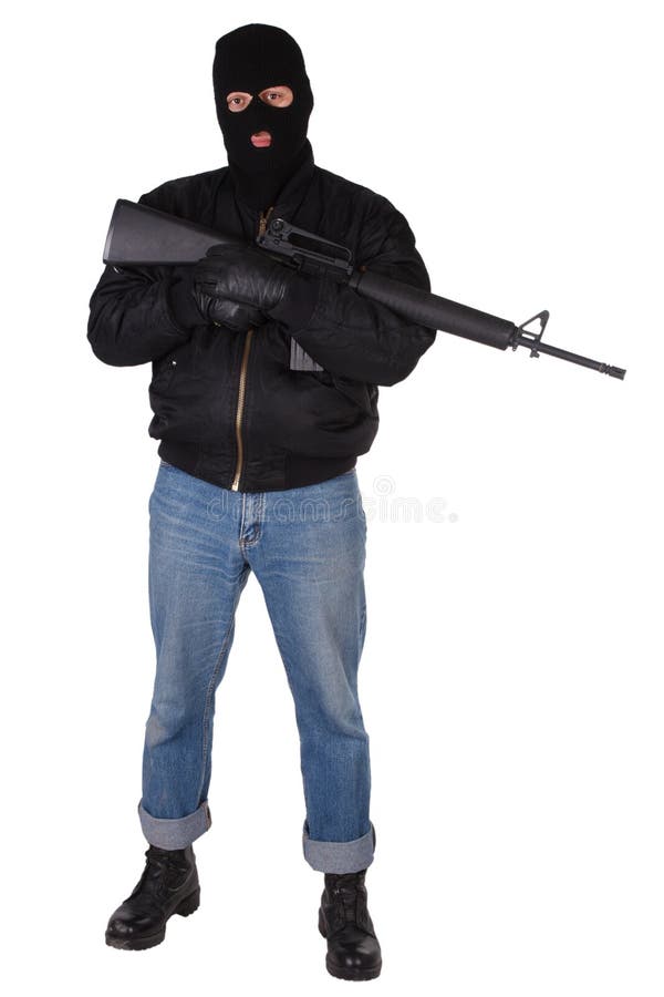 Robber with M16 rifle stock photo. Image of criminal - 58030230