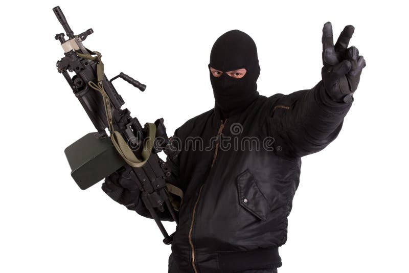Robber with machine gun stock photo. Image of gloves - 44293220
