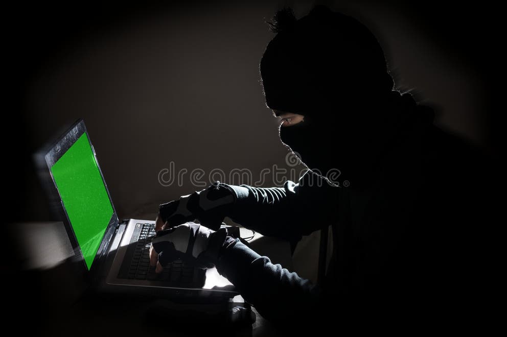Robber Man Hacking Computer Stock Image - Image of mask, hacker: 63640927