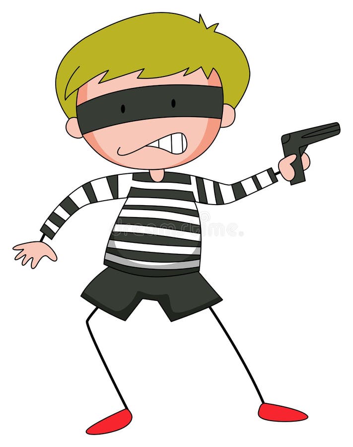 Robber in Mask with Sack and Gun. Colorful Cartoon Character Vector ...