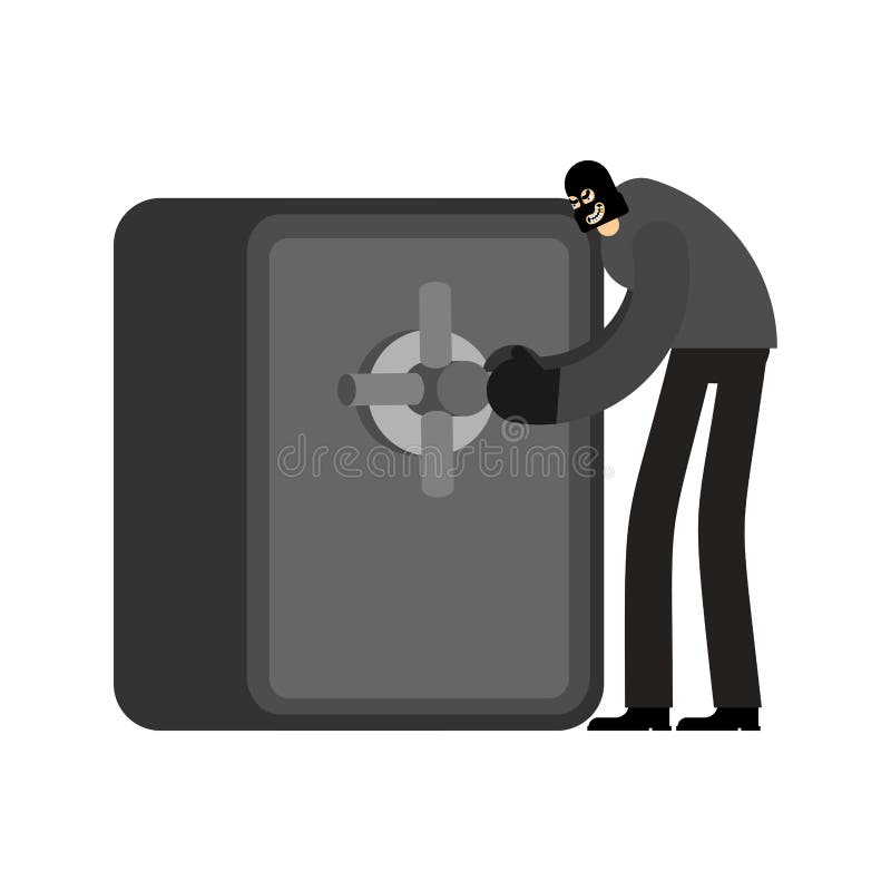 Robber Open Safe. Thief and Money Vault Stock Vector - Illustration of ...