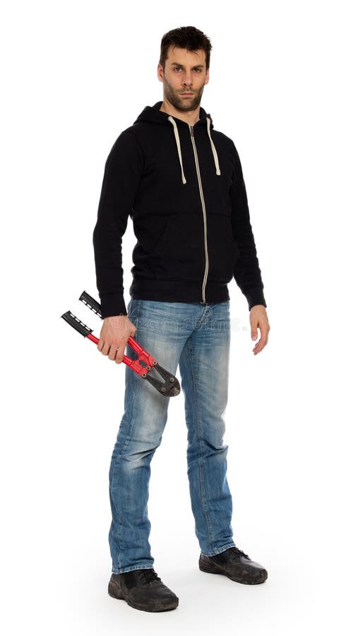 Robber with Red Bolt Cutters Stock Photo - Image of lock, sized: 70280638