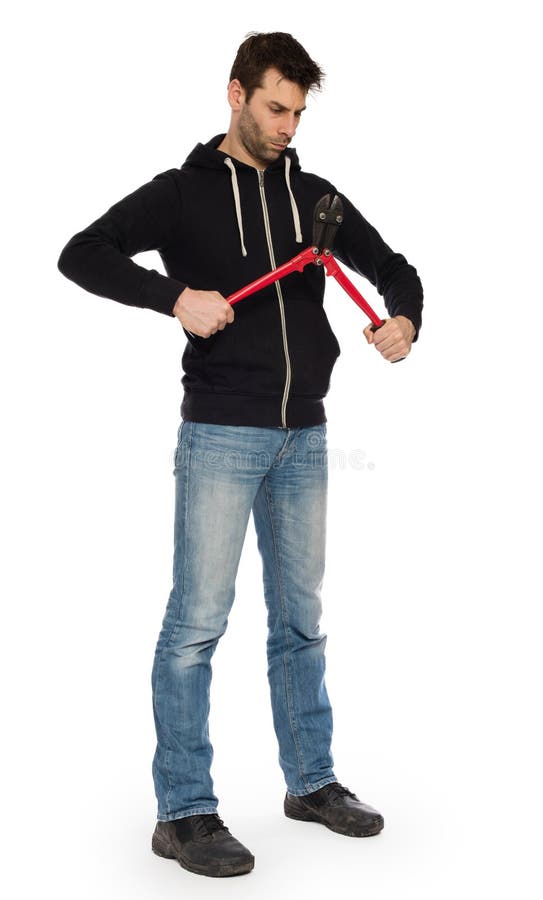 Robber with Red Bolt Cutters Stock Photo - Image of pliers, burglary ...