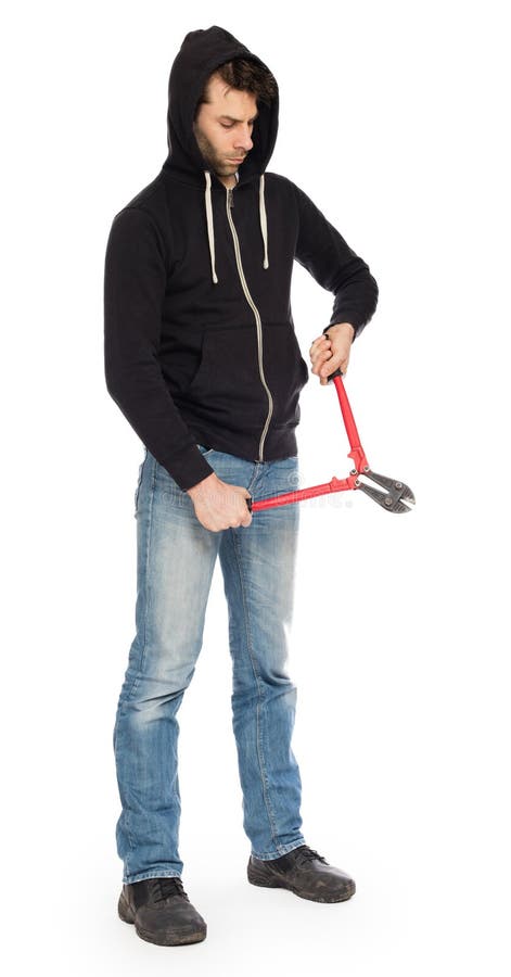 Robber with Red Bolt Cutters Stock Photo - Image of isolated, crime ...